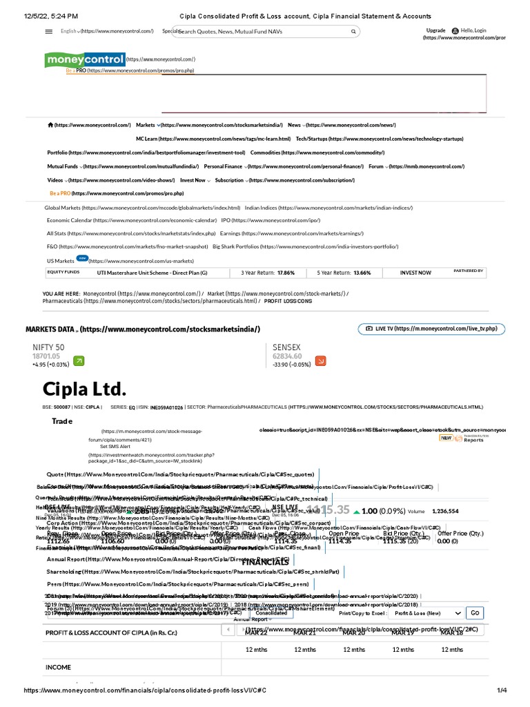 Cipla Consolidated Profit & Loss Account, Cipla Financial Statement ...