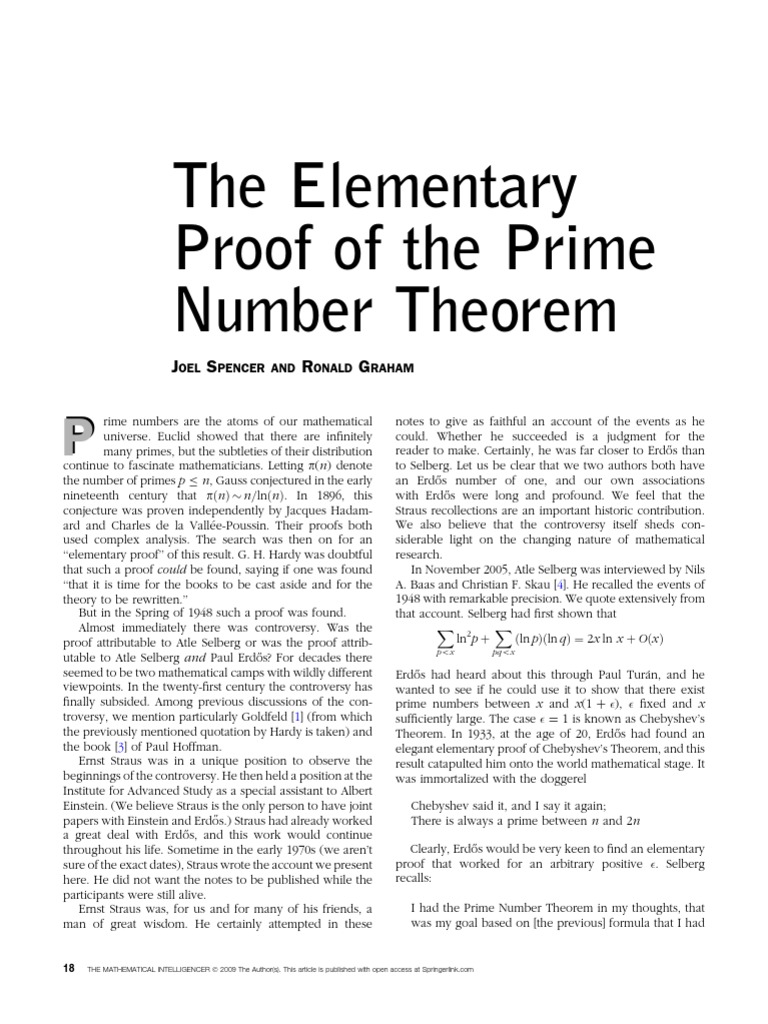 The Elementary Proof of The Prime Number Theorem: J S R G | PDF | Prime ...