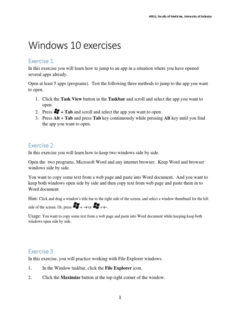 Windows10 Exercises | PDF | Window (Computing) | Graphical User Interfaces