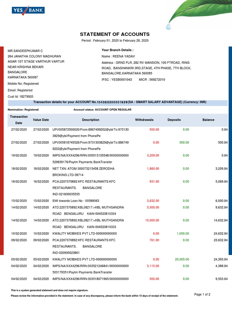 Feb 2020 Statement PDF | PDF | Automated Teller Machine | Business