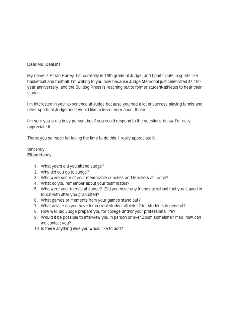Letter To Chelsea Deakins | PDF | Sports & Recreation