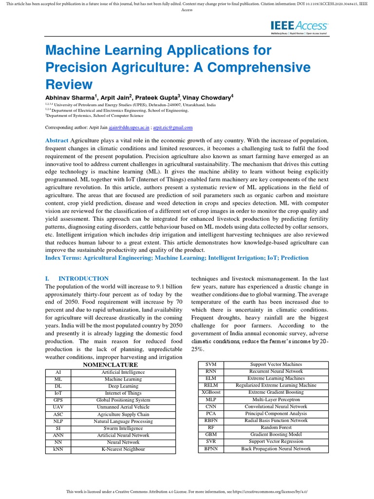Machine Learning Applications For Precision Agricu | PDF | Machine Learning | Artificial ...