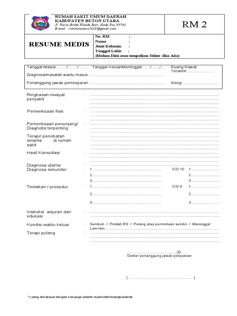 FORM RM 2 Resume Medis | PDF | Memasak, Makanan, & Anggur