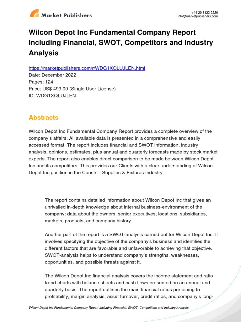 Wilcon Depot Inc Wlcon Swot Analysis Bac | PDF | Swot Analysis | Retail