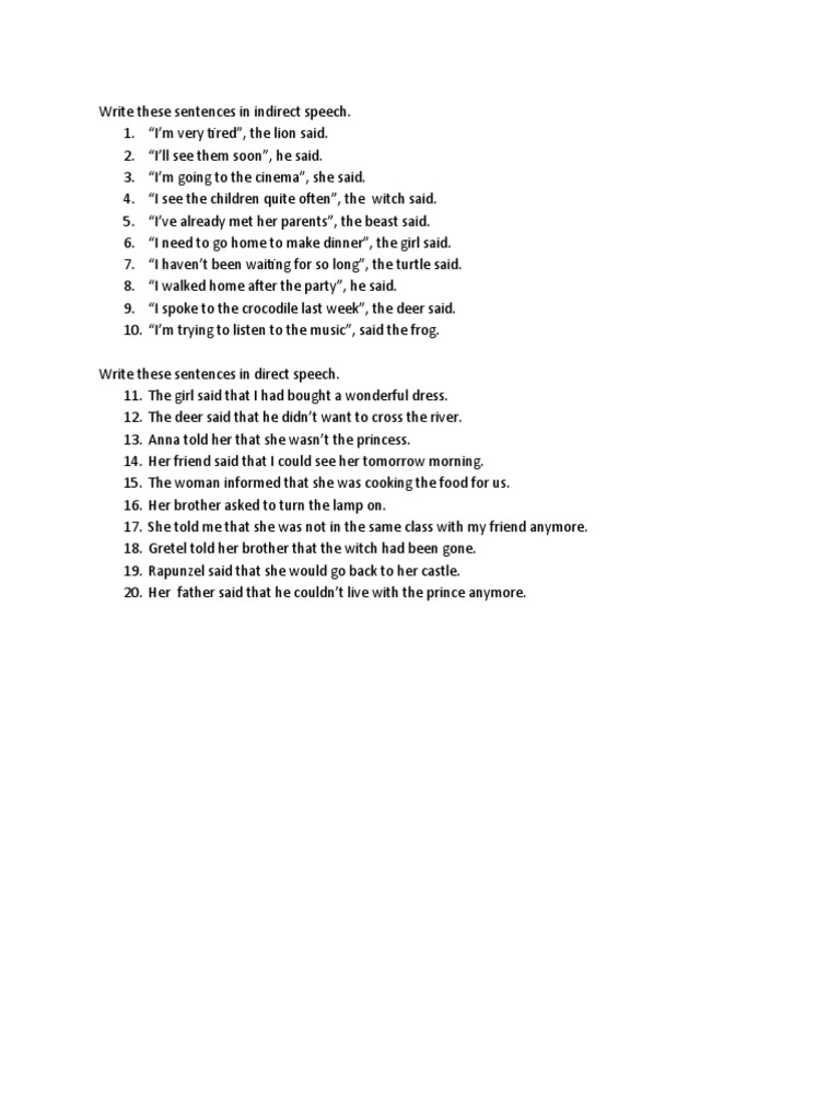 Write These Sentences in Indirect Speech | PDF