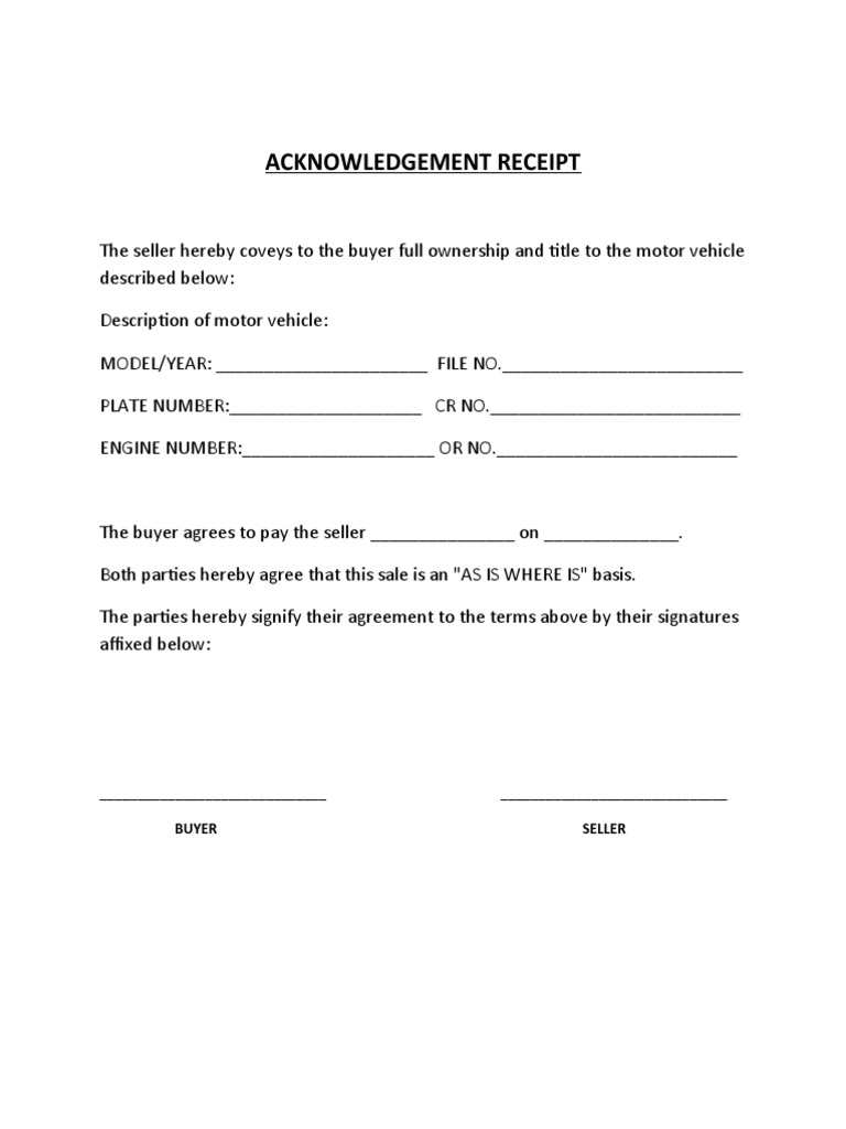 Acknowledgement Receipt for Vehicle Sale | PDF