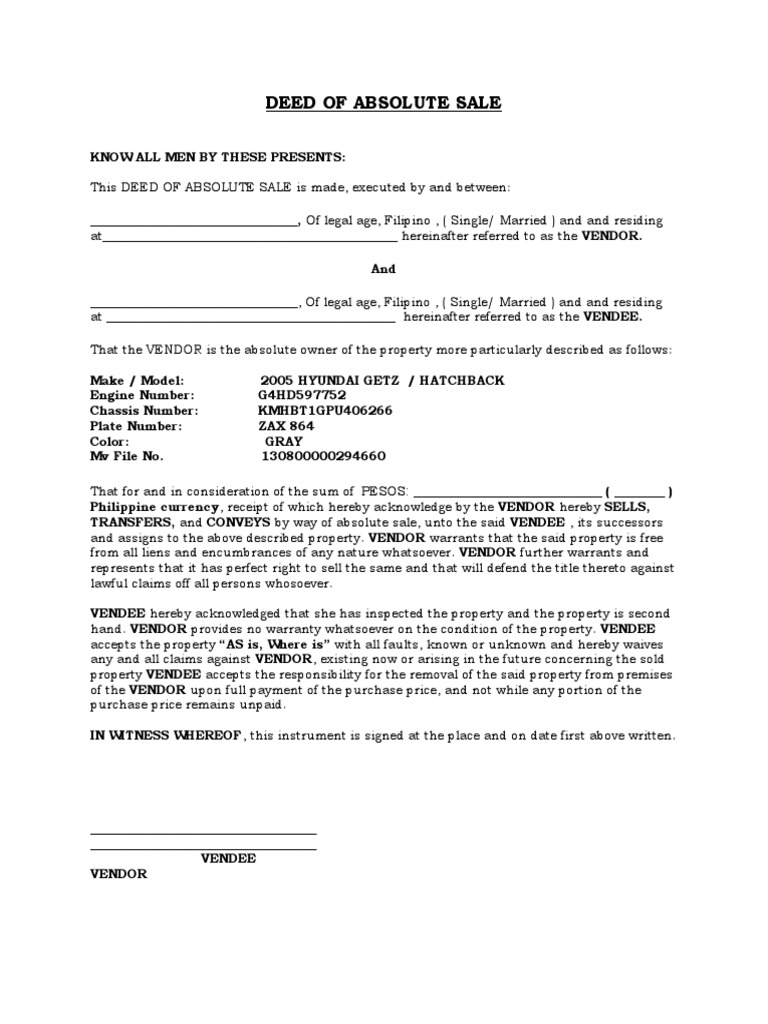 Open Deed of Sale | PDF