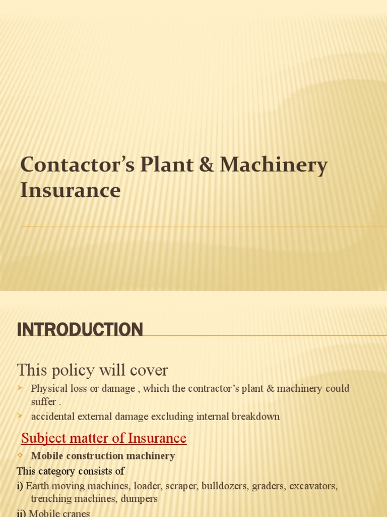 Contractor's Plant & Machinery Insurance | PDF | Technology ...