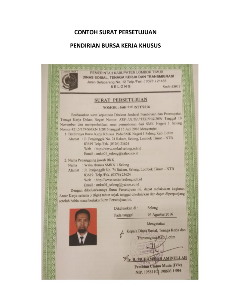 Contoh Surat Persetujuan BKK | PDF