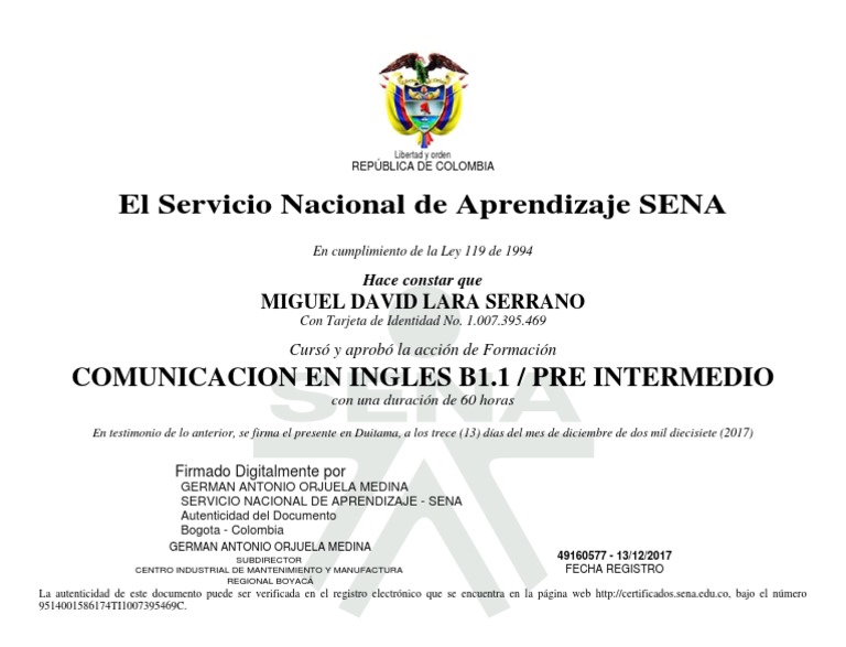 Certificado Ingles | PDF