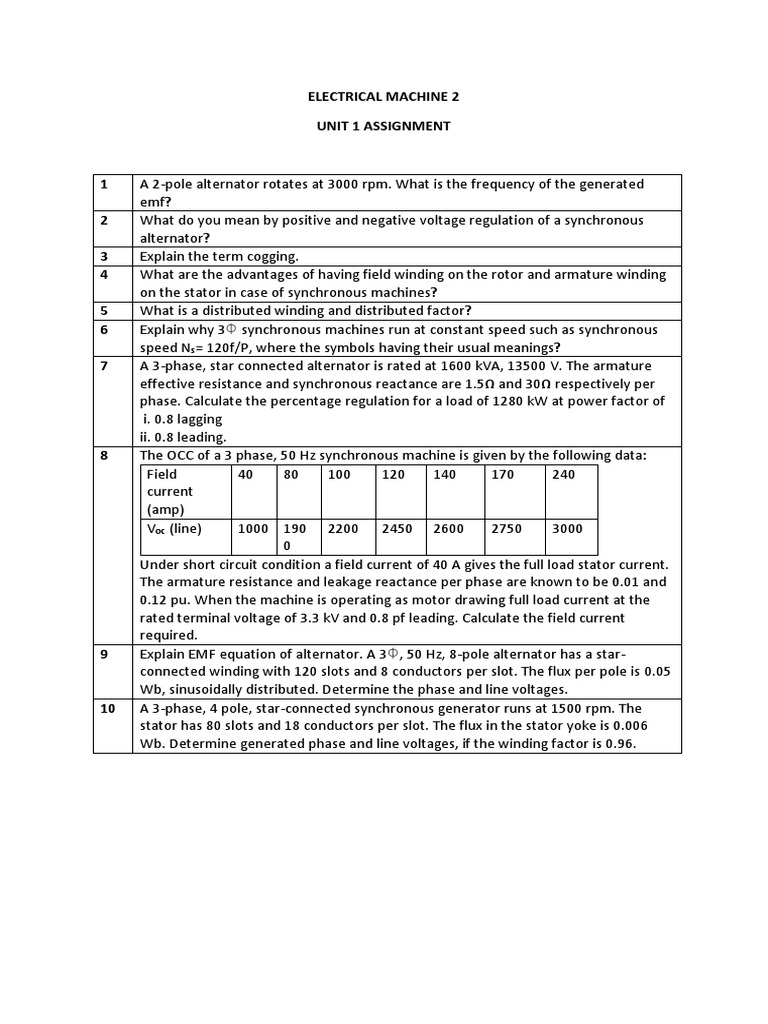 EM 2 Assignment | PDF | Electric Motor | Electric Power
