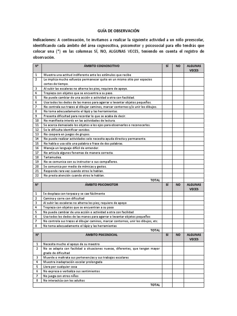 Guía de Observación Infantil Preescolar | PDF | Educación de la primera ...