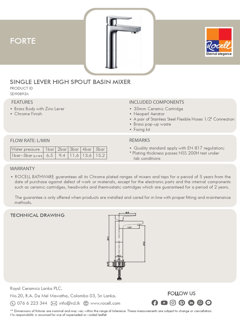 FORTE High Spout Basin Mixer | PDF