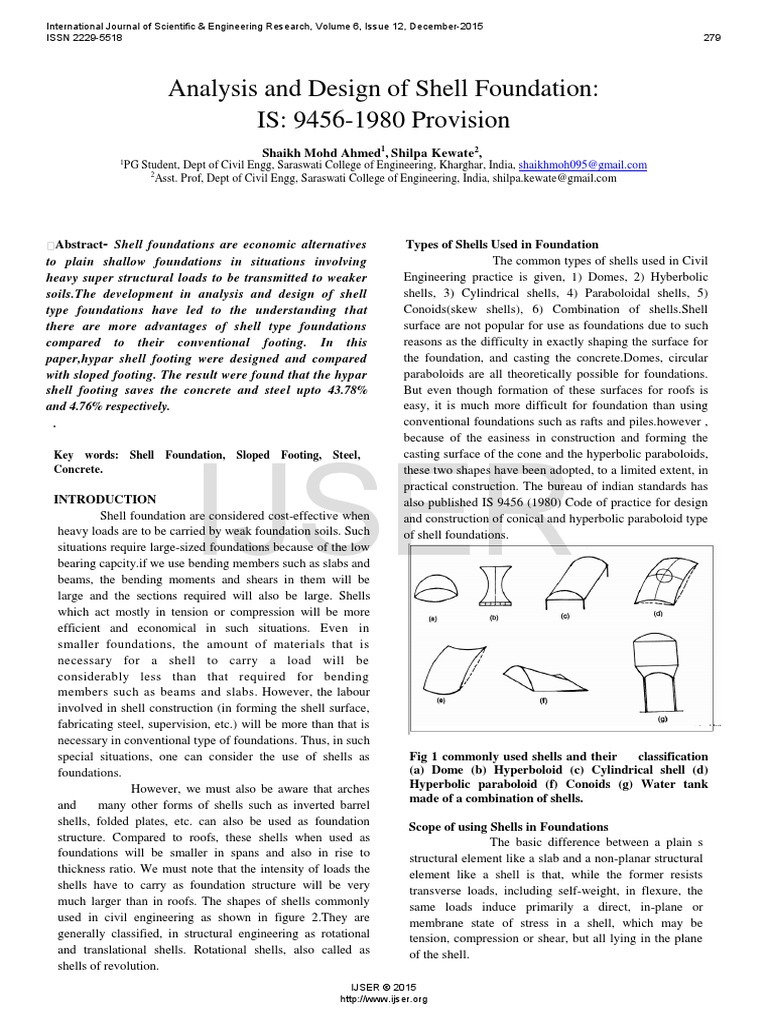 Analysis and Design of Shell Foundation Is 9456 1980 Provision | PDF ...