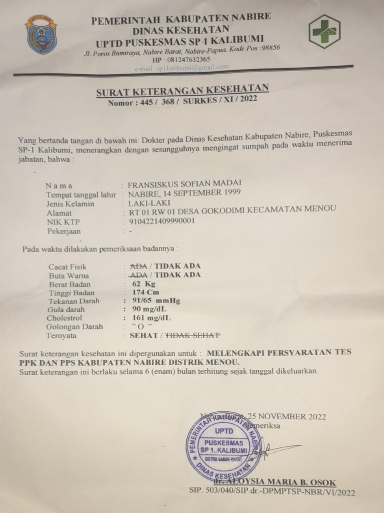 Surat Keterangan Kesehatan | PDF