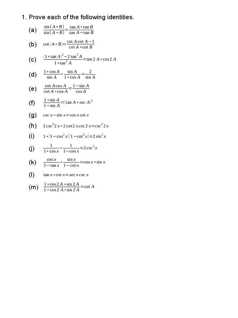 Trigonometry Prove Identities | PDF | Teaching Methods & Materials