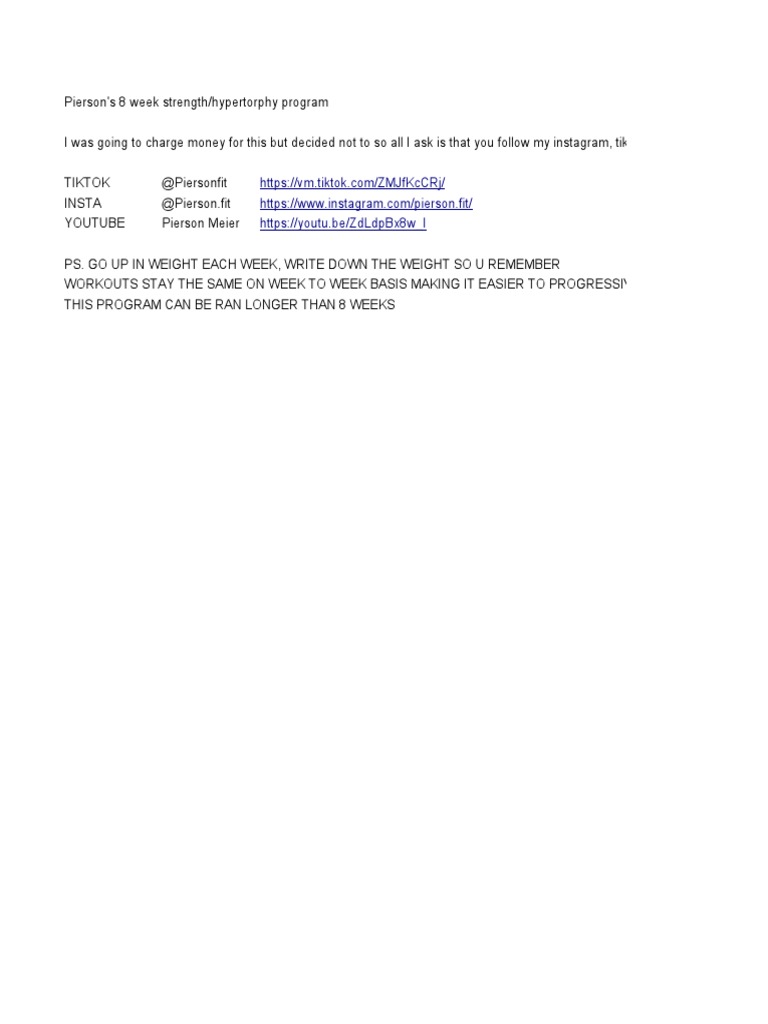 Pierson's 8 Week Workout Routine 90 MINUTES | PDF | Strength Training ...