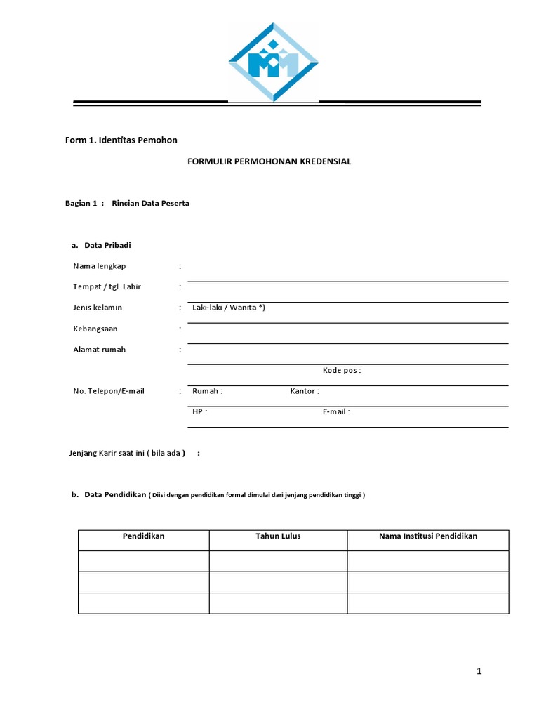 Form Identitas Pemohon Kredensial | PDF