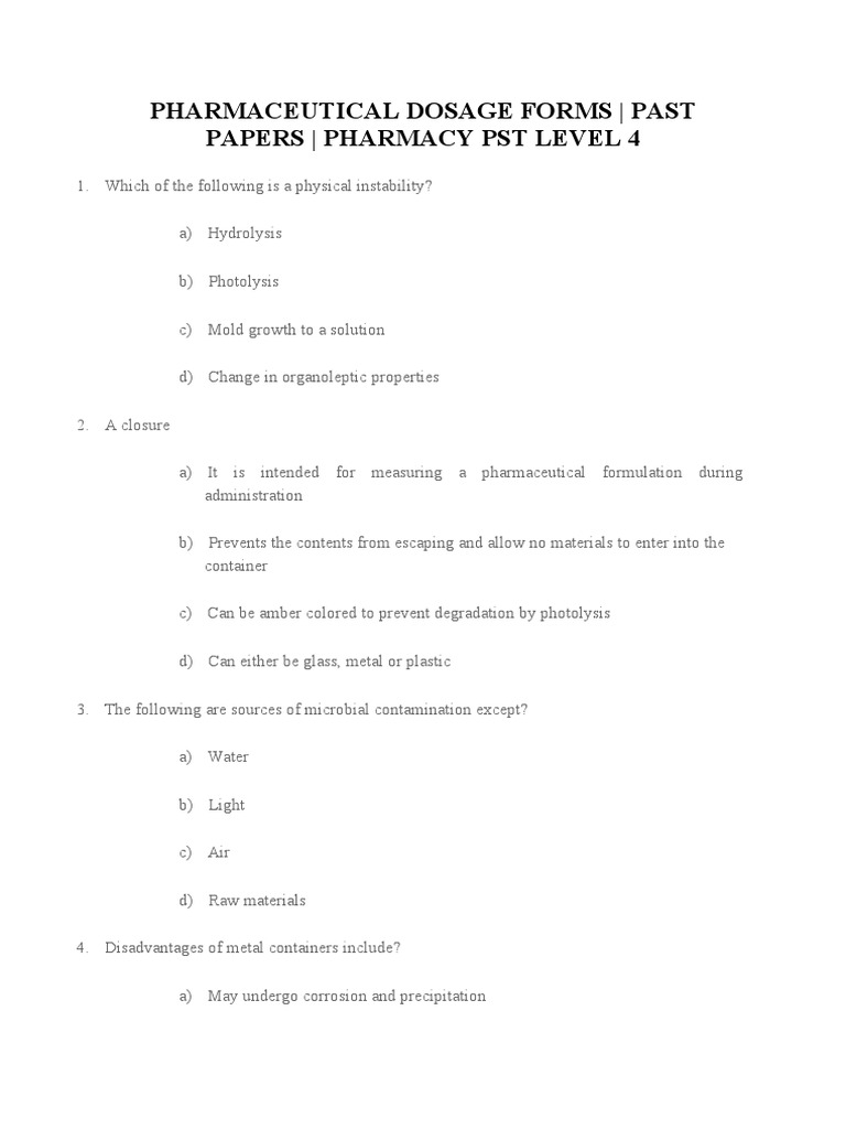 Dosage Form Exam | PDF | Pharmaceutical Formulation | Pharmaceutical ...