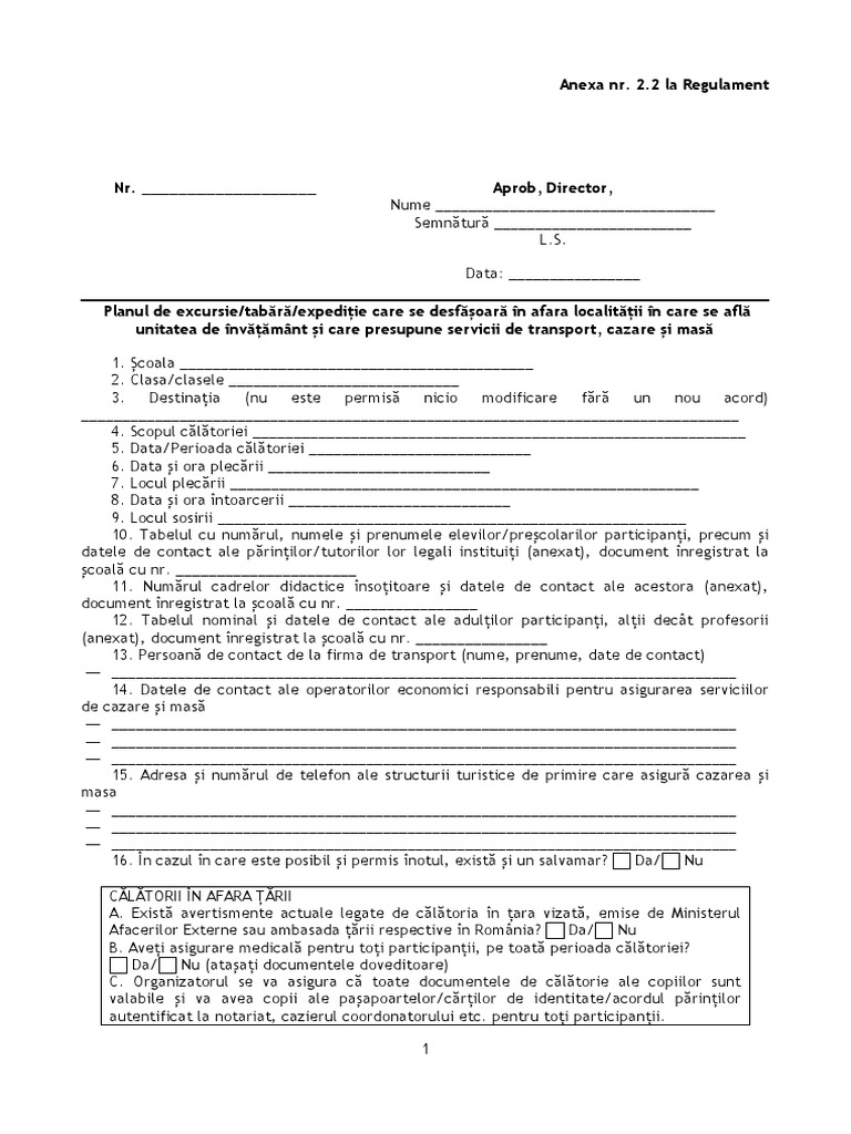 Anexa 2 2 La Regulament Plan Excursie | PDF