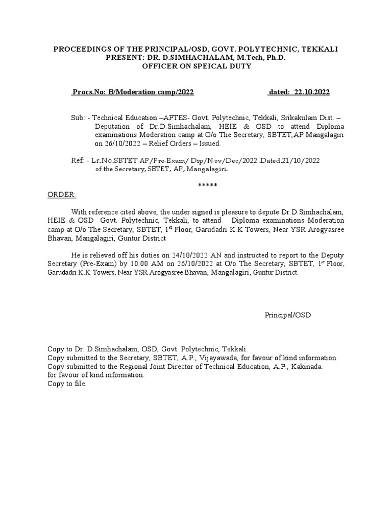 Relieving Letter of OSD | PDF | Art | Technology & Engineering