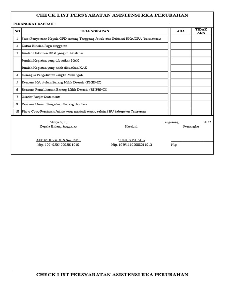 Cek List Kelengkapan DPA | PDF