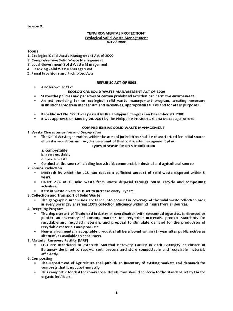 Lesson 9 Environmental Protection | PDF | Waste Management | Waste