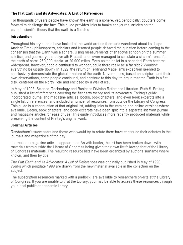 The Flat Earth and Its Advocates: A List of References: Journal ...