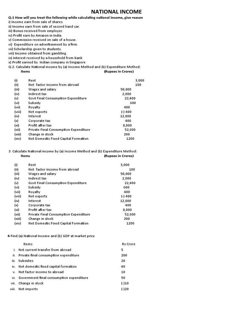 National Income Class 12 Ws | PDF | Consumption Of Fixed Capital ...