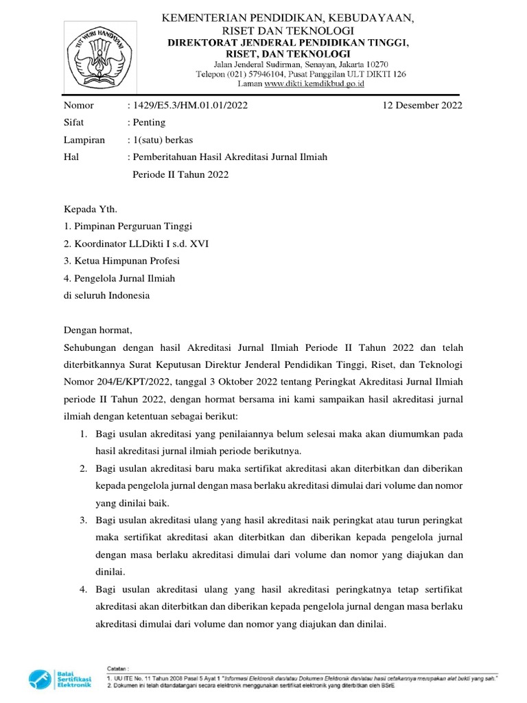 Hasil Akreditasi Jurnal Ilmiah Periode II Tahun 2022 | PDF