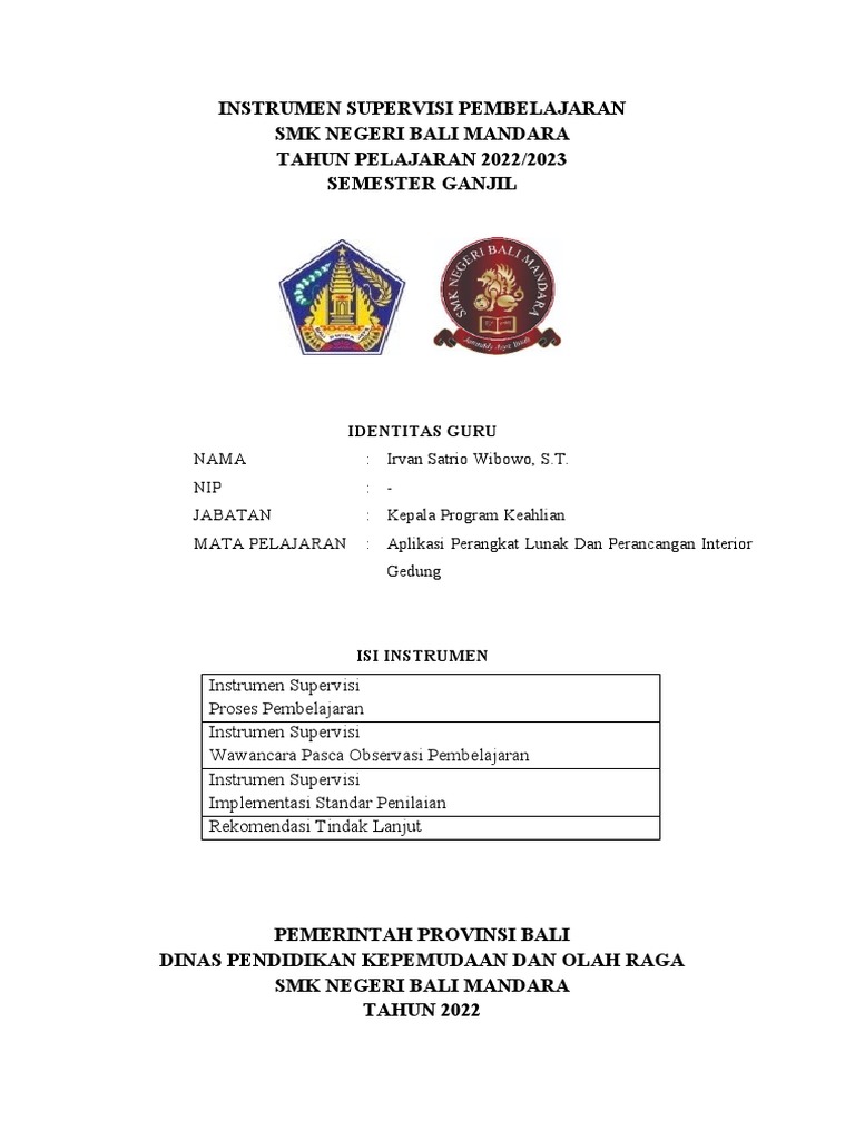 Instrumen Supervisi Proses Pembelajaran - Irvan | PDF