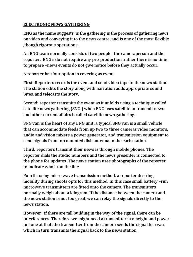 Electronic News Gathering Note 2 | PDF | Screenplay | Electronics