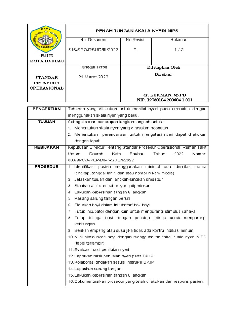 516 Penghitungan Skala Nyeri NIPS | PDF