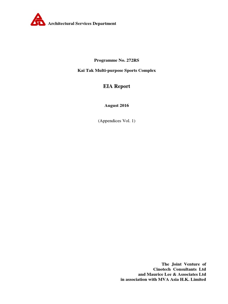 HK EIA Report Appendix 1 - Kai Tak Multi-Purpose Sports Complex | PDF | Environmental Impact ...