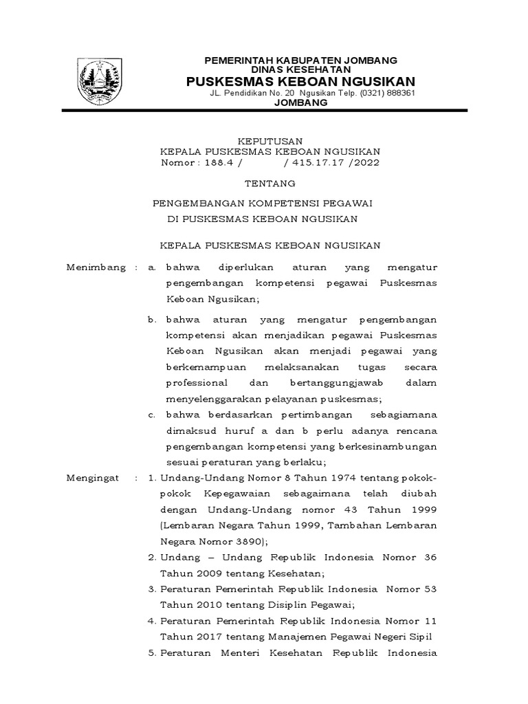 SK Pengembangan Kompetensi Pegawai | PDF