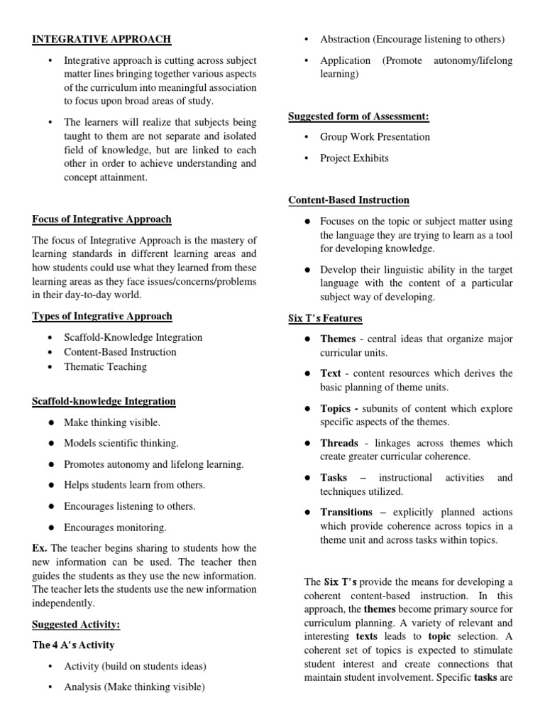 Integrative Approach Handouts | PDF | Curriculum | Teaching Method Integrative Approach Handouts | PDF | Curriculum | Teaching Method