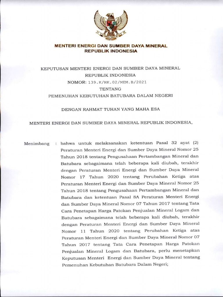 Kebijakan Pemenuhan Batubara Domestik | PDF | Teknologi & Rekayasa