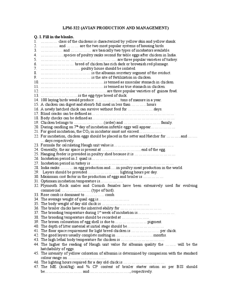 LPM (Poultry Objectives 1) - 1 | PDF | Chicken | Birds