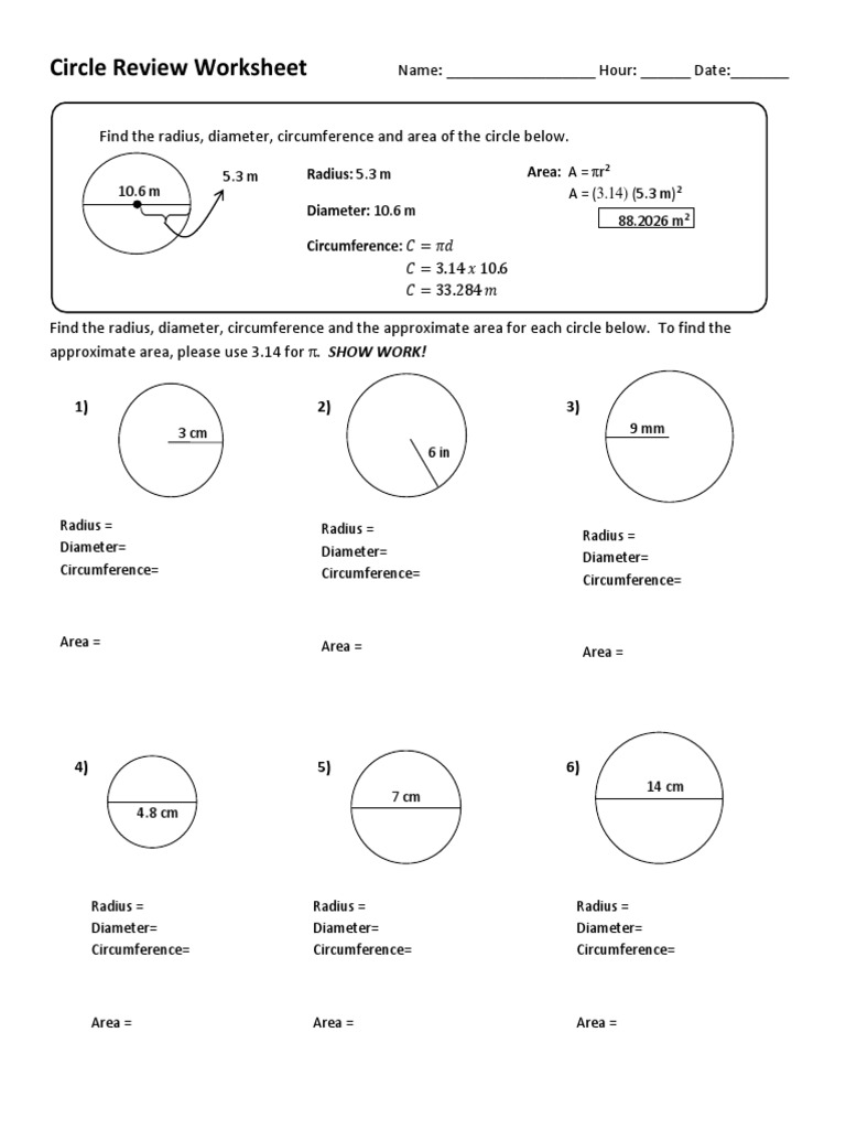 Circle Measurements Worksheet | PDF | Teaching Methods & Materials ...