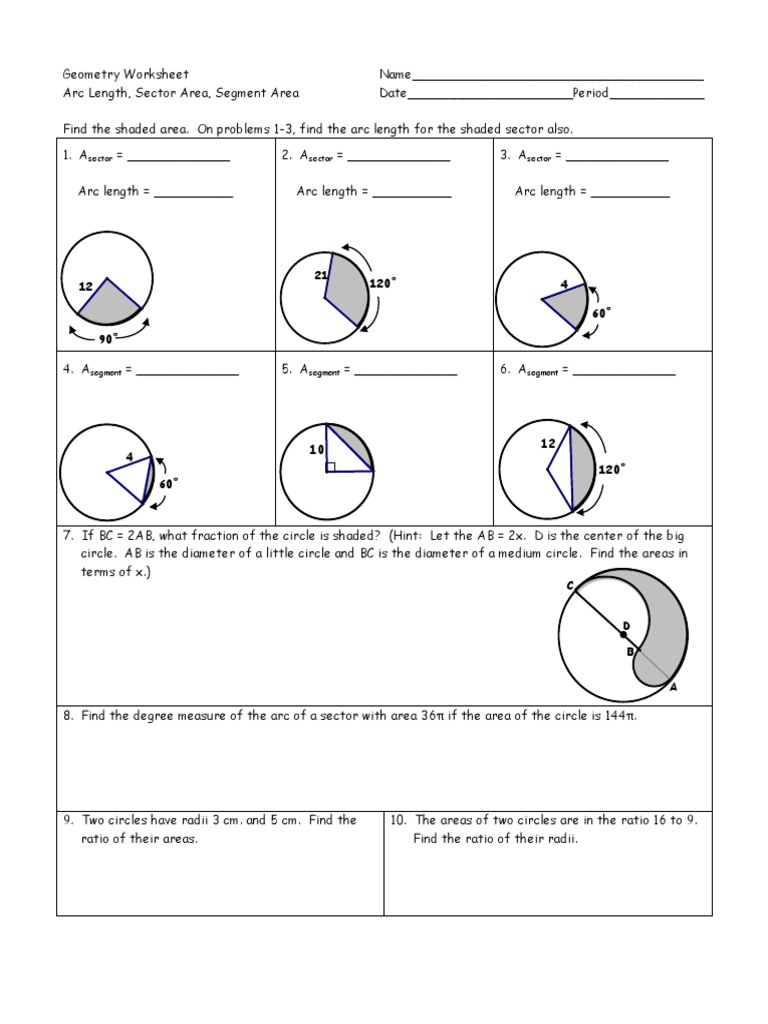 HW Area of A Segment of A Sector | PDF | Area | Ratio