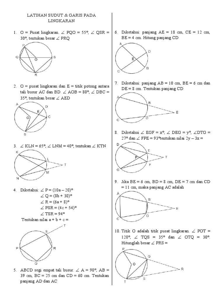 Latihan Sudut Lingkaran | PDF | Metode & Bahan Ajar | Sains & Matematika