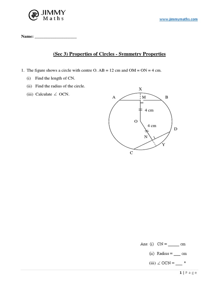 Sec 3 Properties of Circles Symmetry Properties Assignment | PDF ...