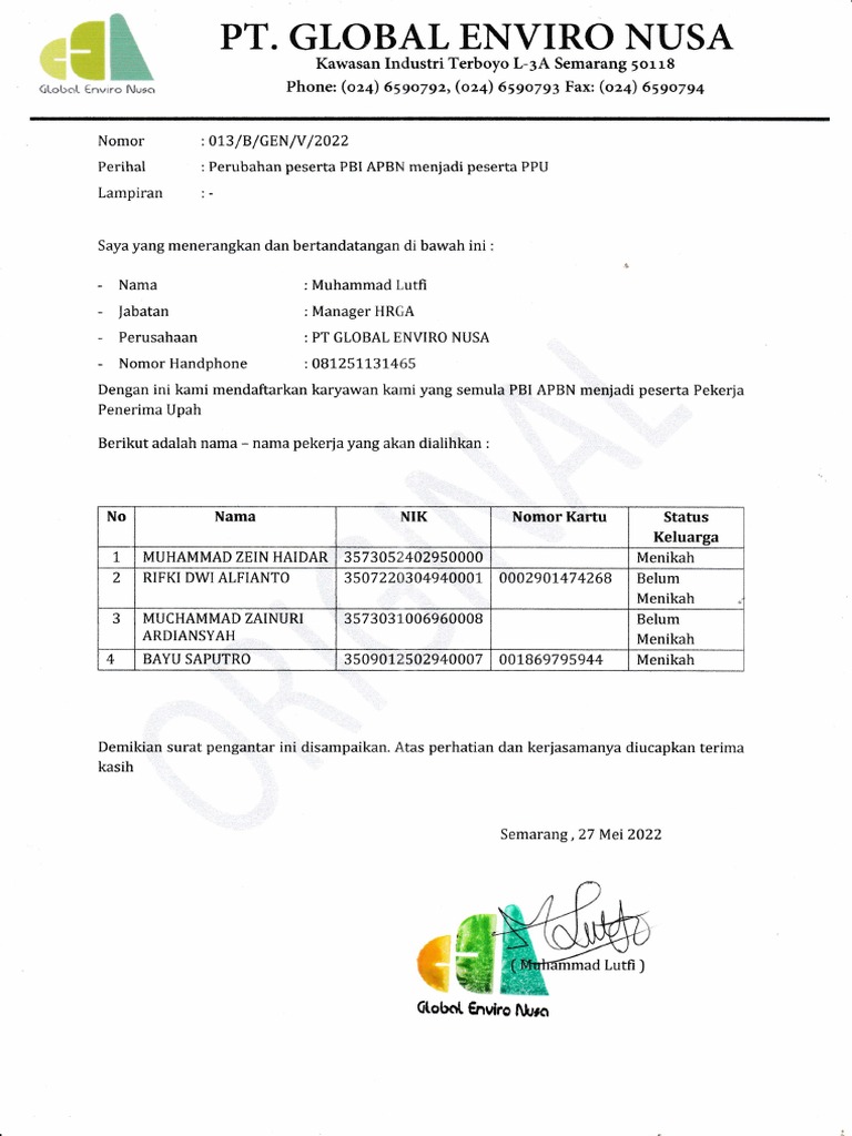 Surat Peralihan PBI APBN Menjadi Peserta PPU | PDF