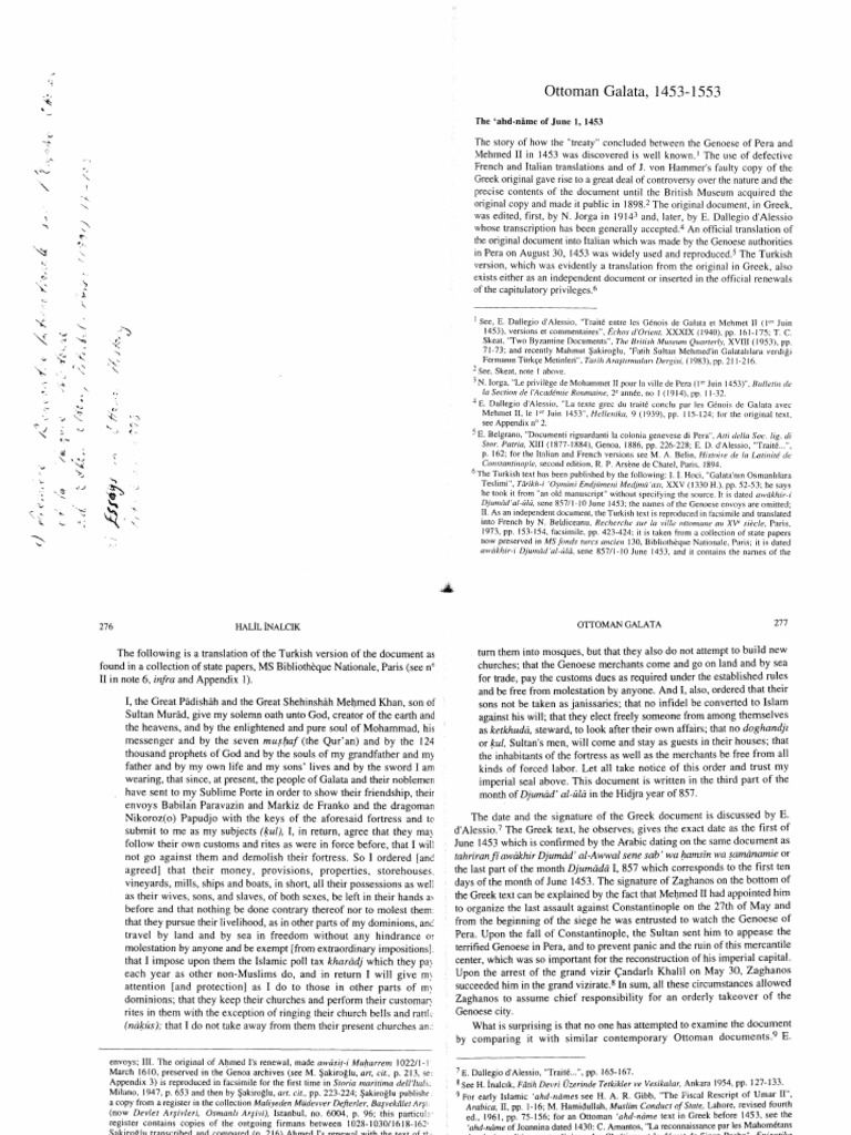 Treaty of Galata, 1453: Key Details | PDF | Ottoman Empire