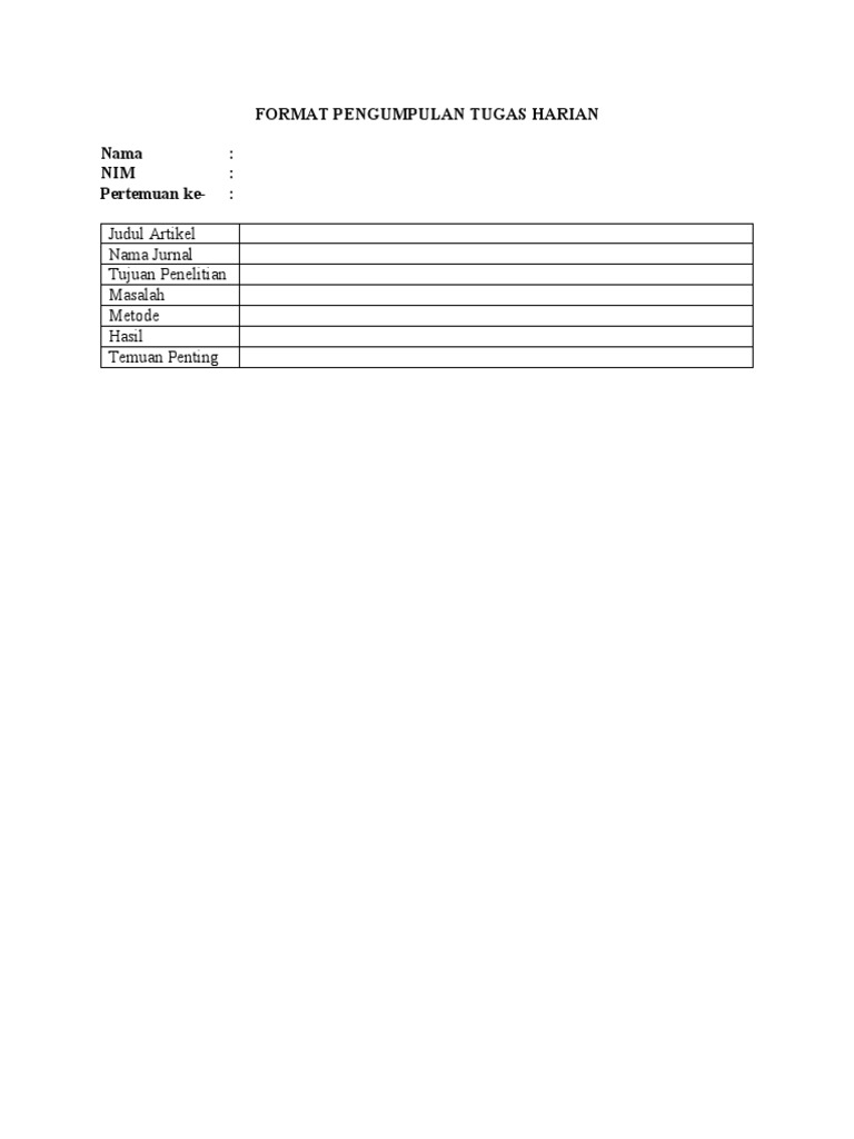 Format Pengumpulan Tugas Harian | PDF