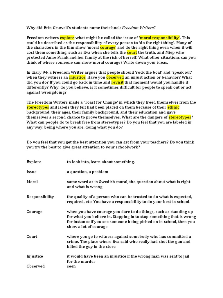 Some Questions To Freedom Writers | PDF