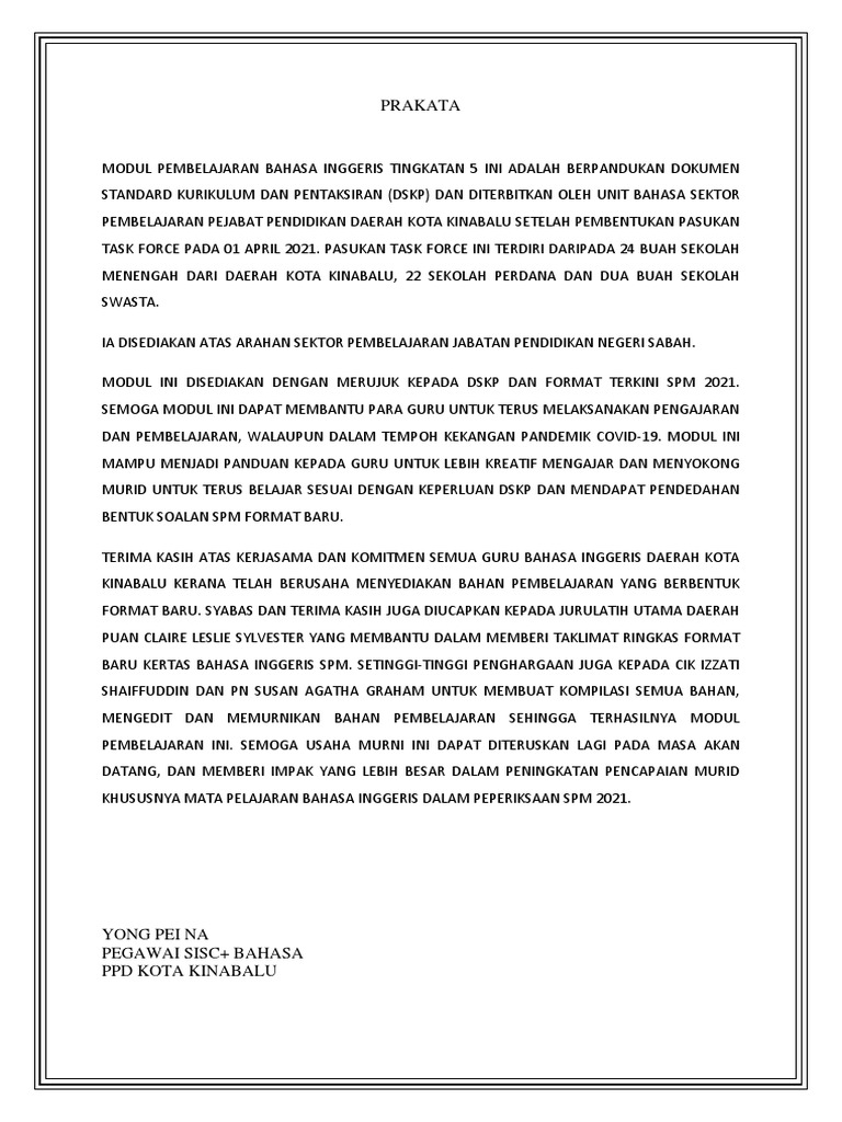 Spm English Module 2021 Modul Pembelajaran Bahasa Inggeris Ppd Kota Pdf