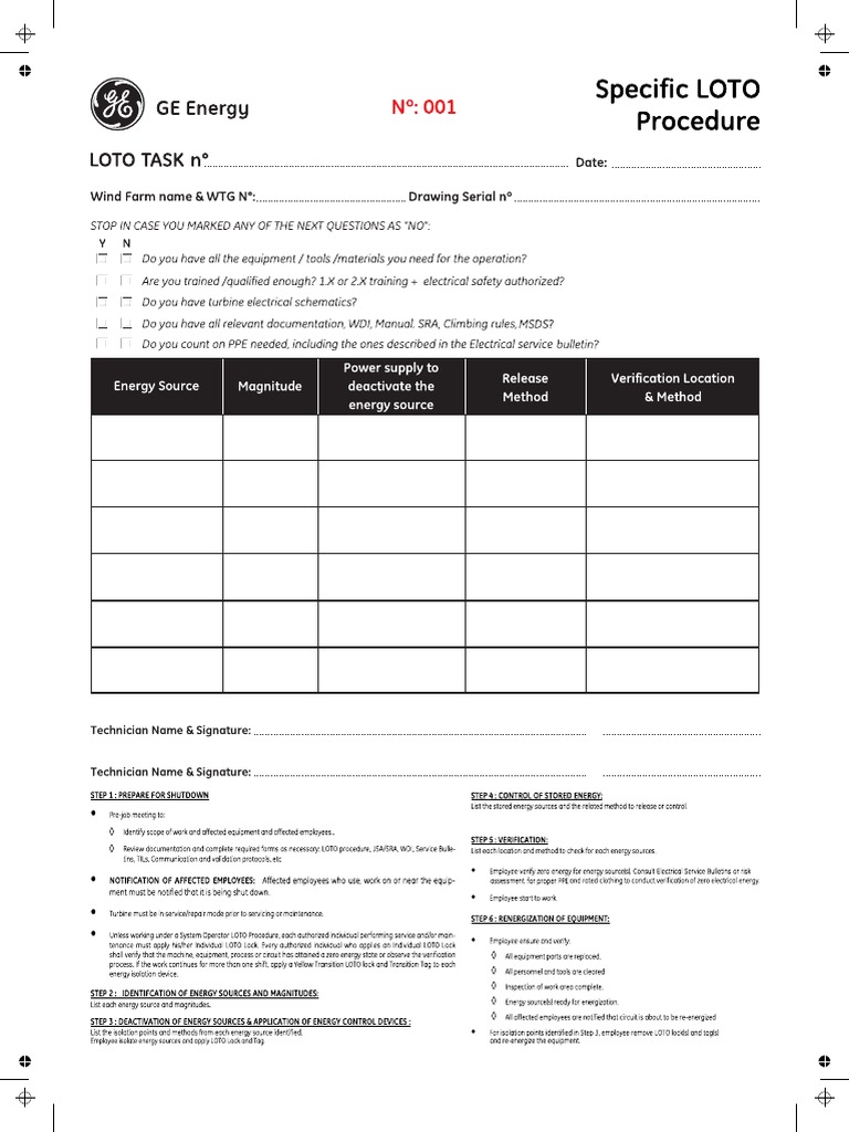 LOTO Form | PDF
