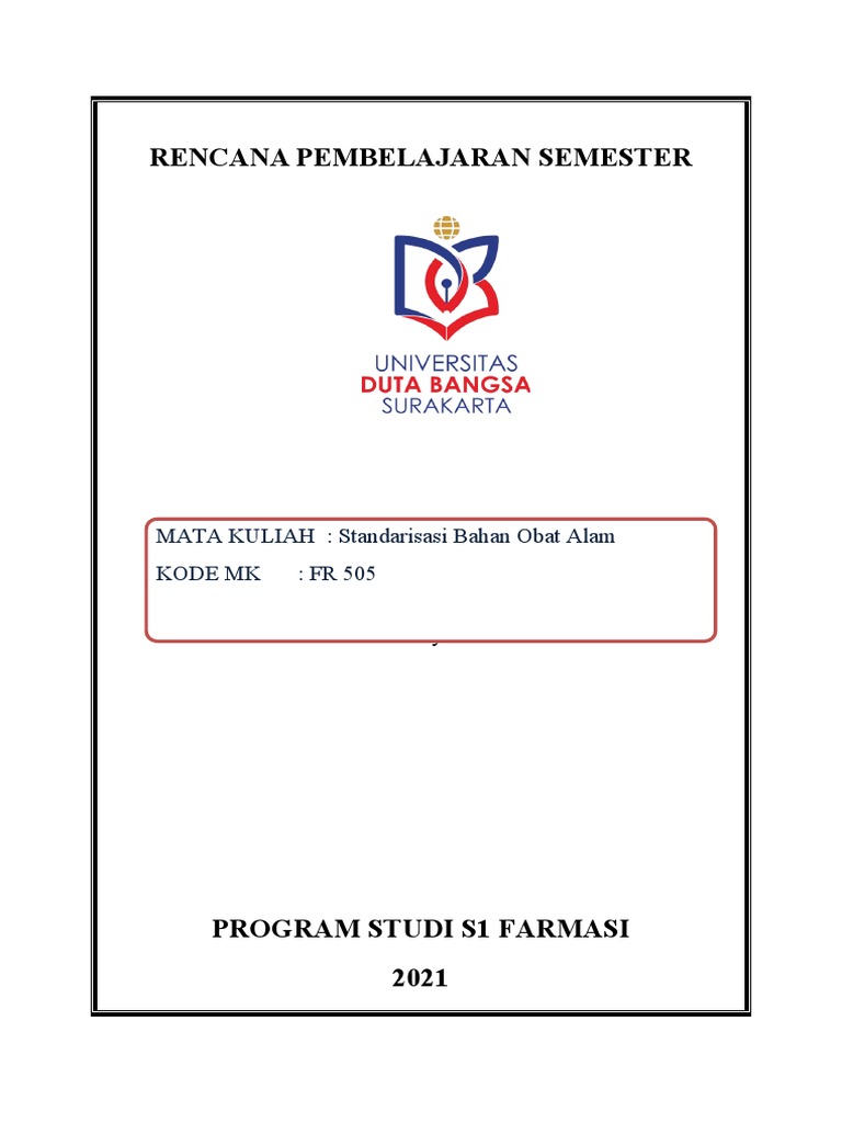 RPS Standarisasi Bahan Obat Alam | PDF