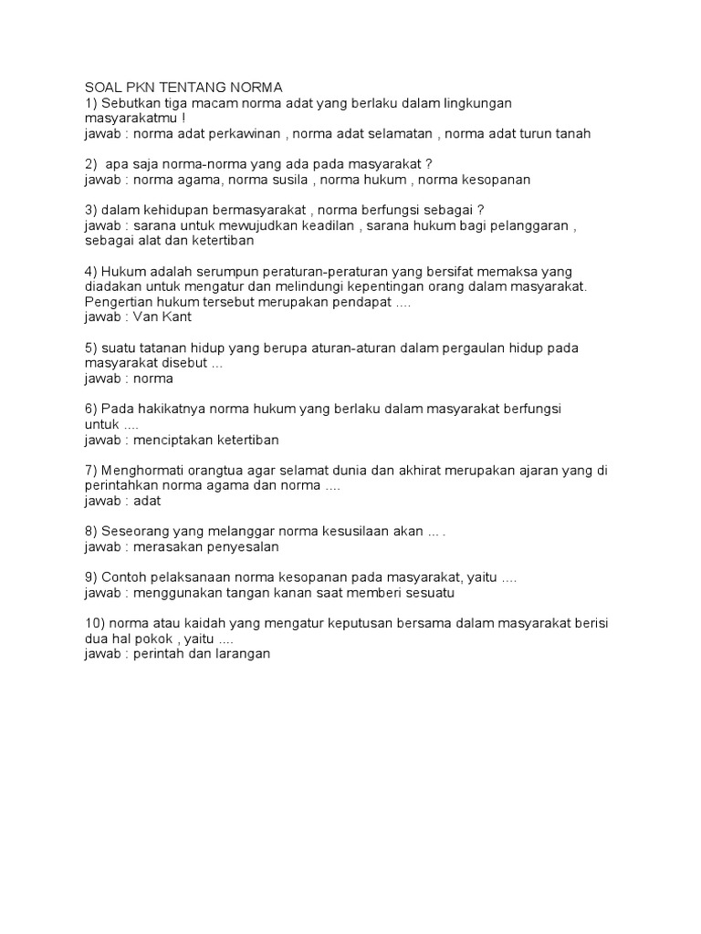 Soal PKN: Norma dalam Masyarakat | PDF | Ilmu Sosial | Sains & Matematika